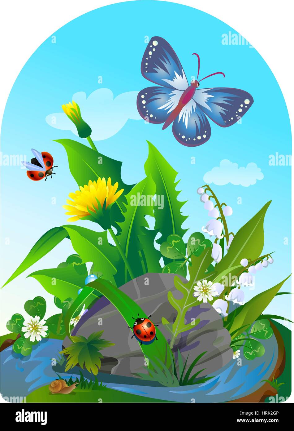 vector children's illustration of nature, in the form of insect life in ...