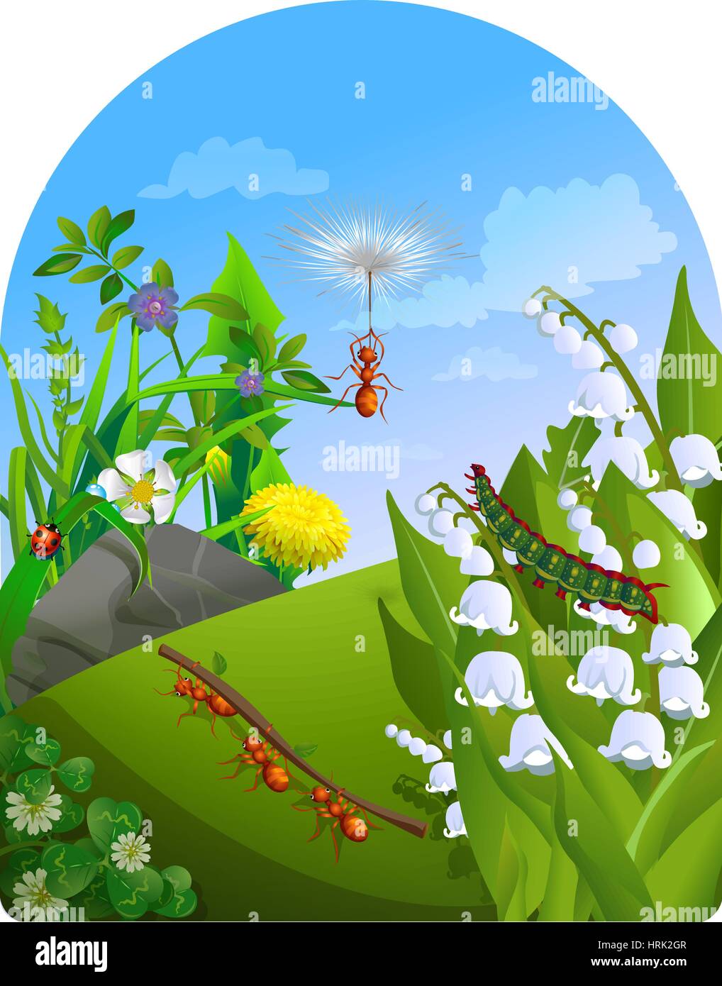 vector children's illustration of nature, in the form of insect life in ...