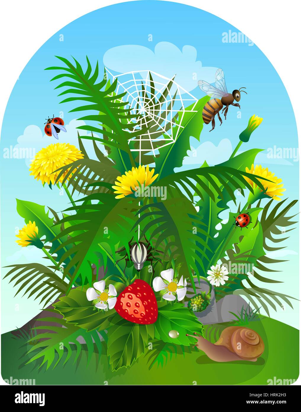 vector children's illustration of nature, in the form of insect life in ...