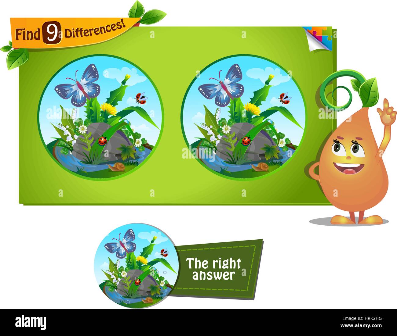 visual game for children and adults. Task to find 9 differences in the ...