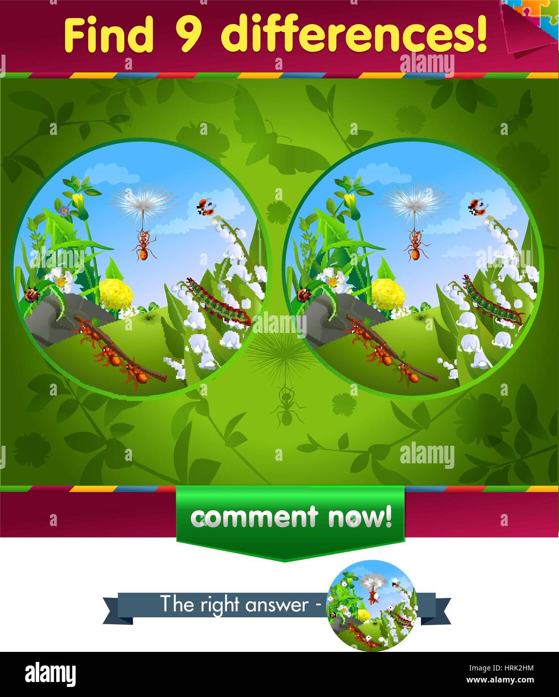visual game for children and adults. Task to find 9 differences in the ...