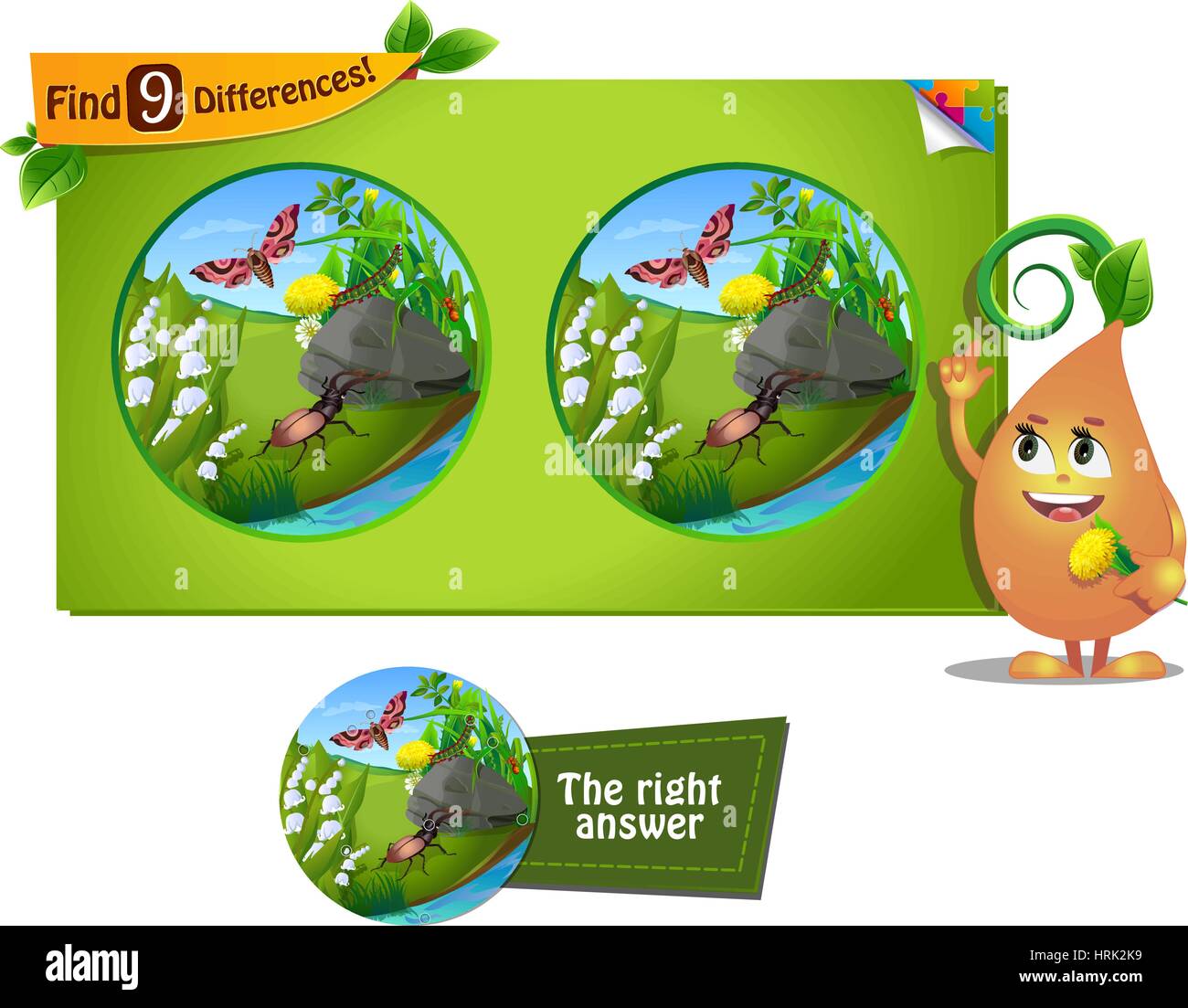 visual game for children and adults. Task to find 9 differences in the ...