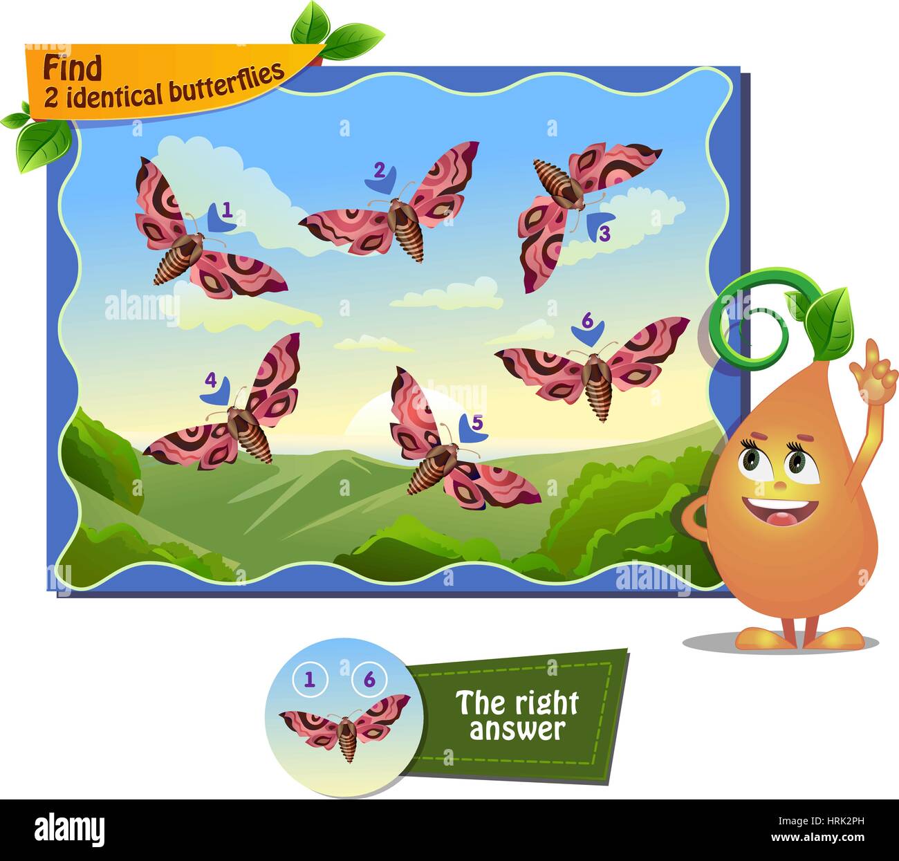 visual game for children . Task to find 2 identical butterflies Stock ...