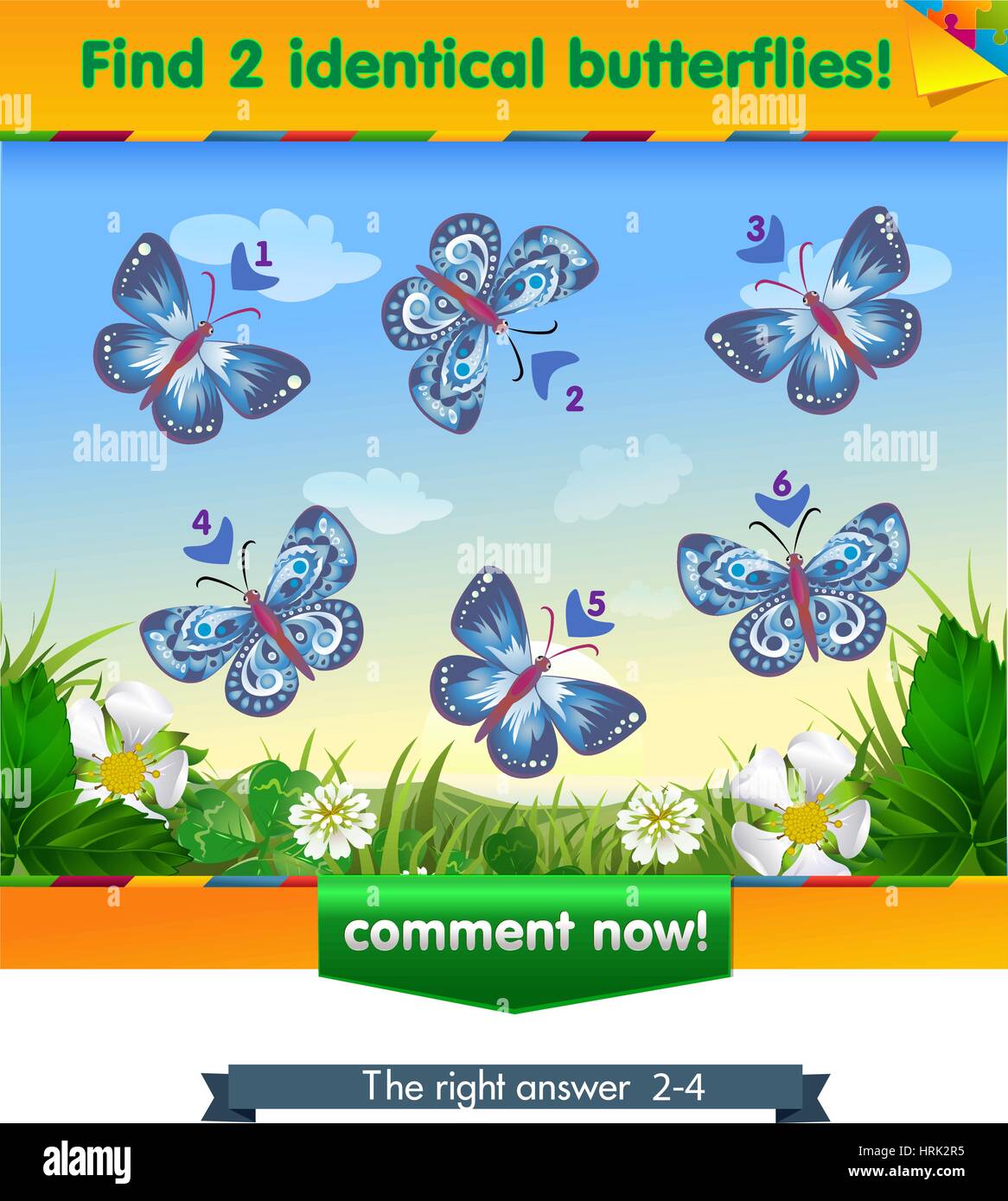 visual game for children . Task to find 2 identical butterflies Stock ...