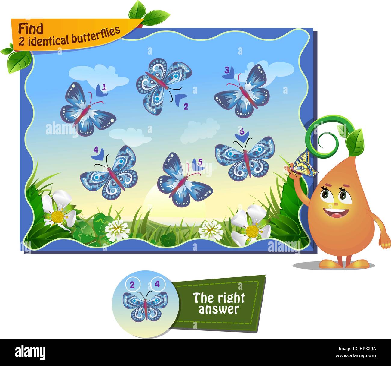 visual game for children . Task to find 2 identical butterflies Stock ...