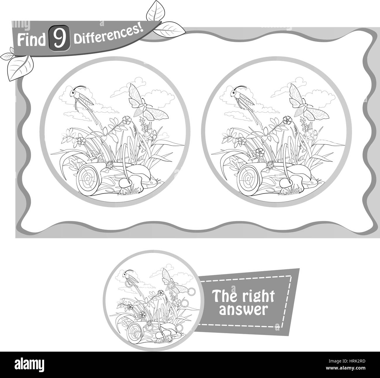 visual game, coloring book for children and adults. Task to find 9 ...