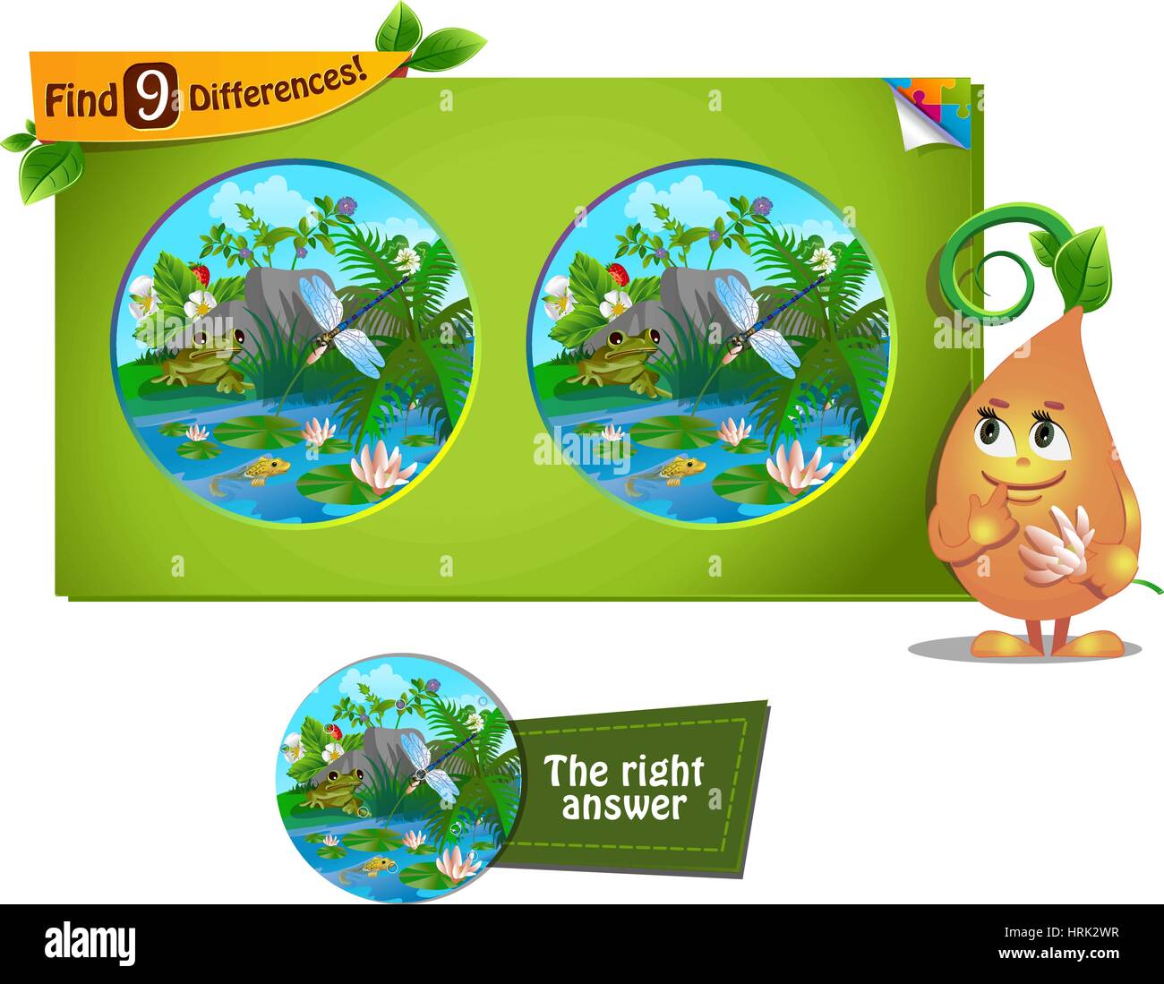 visual game for children and adults. Task to find 9 differences in the ...