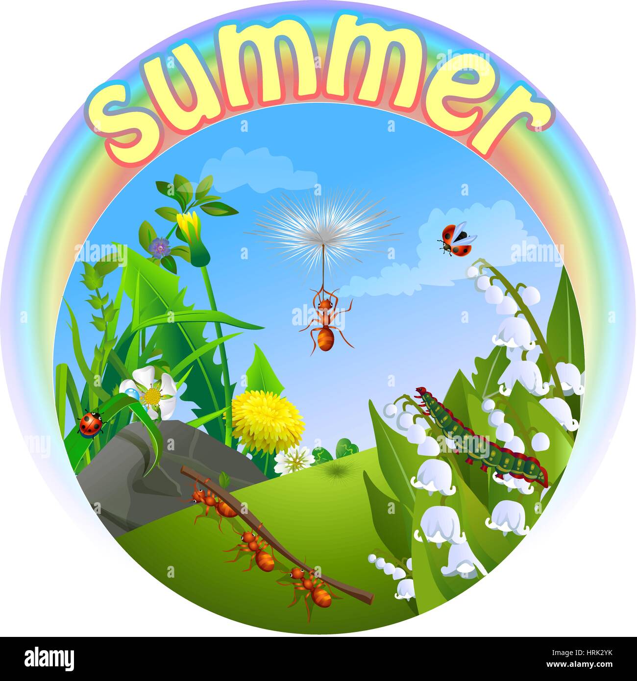 vector children's illustration of nature, in the form of insect life in ...