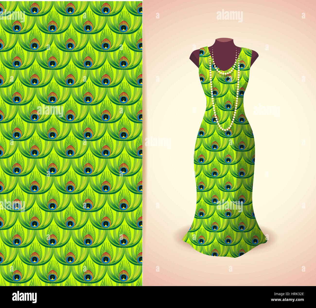 Vector fashion illustration, women's dress on a dummy. Seamless vector ...