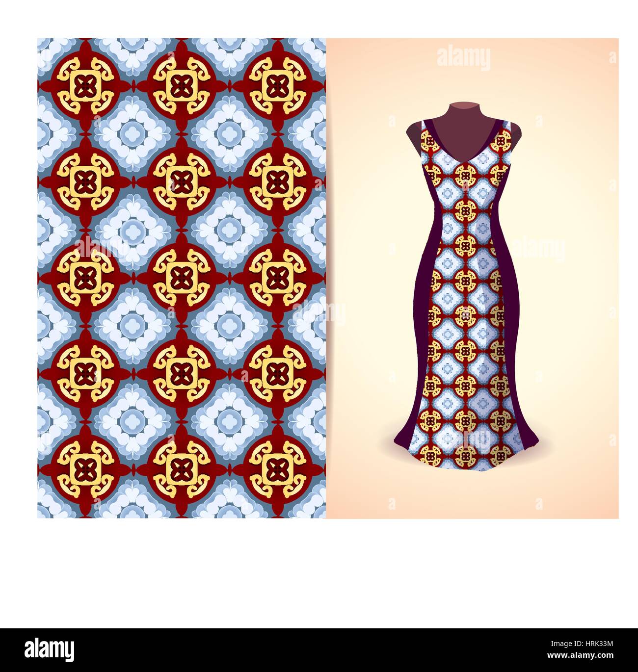Vector fashion illustration, women's dress on a dummy. Seamless vector ...