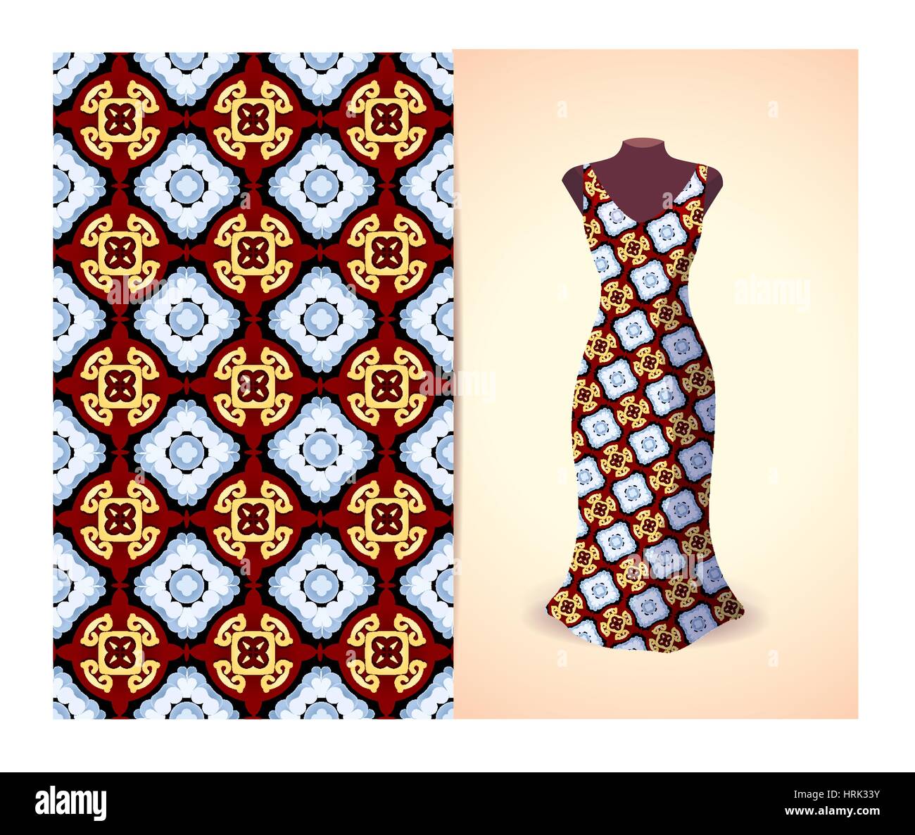 Vector fashion illustration, women's dress on a dummy. Seamless vector ...