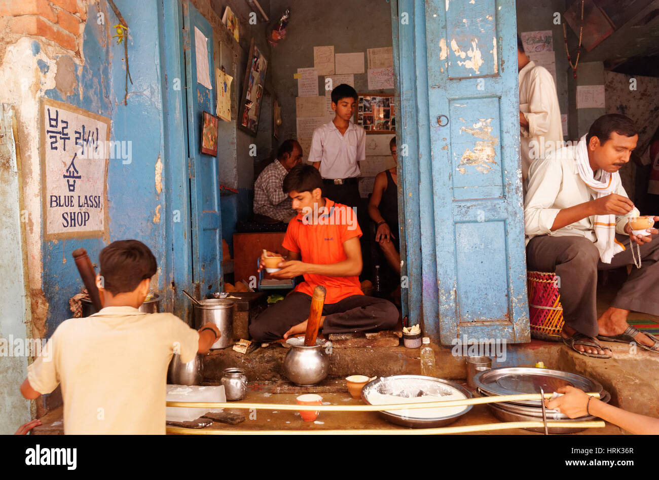 The Blue Lassi Shop, a well known lassi and ice cream shop in Varanasi ...