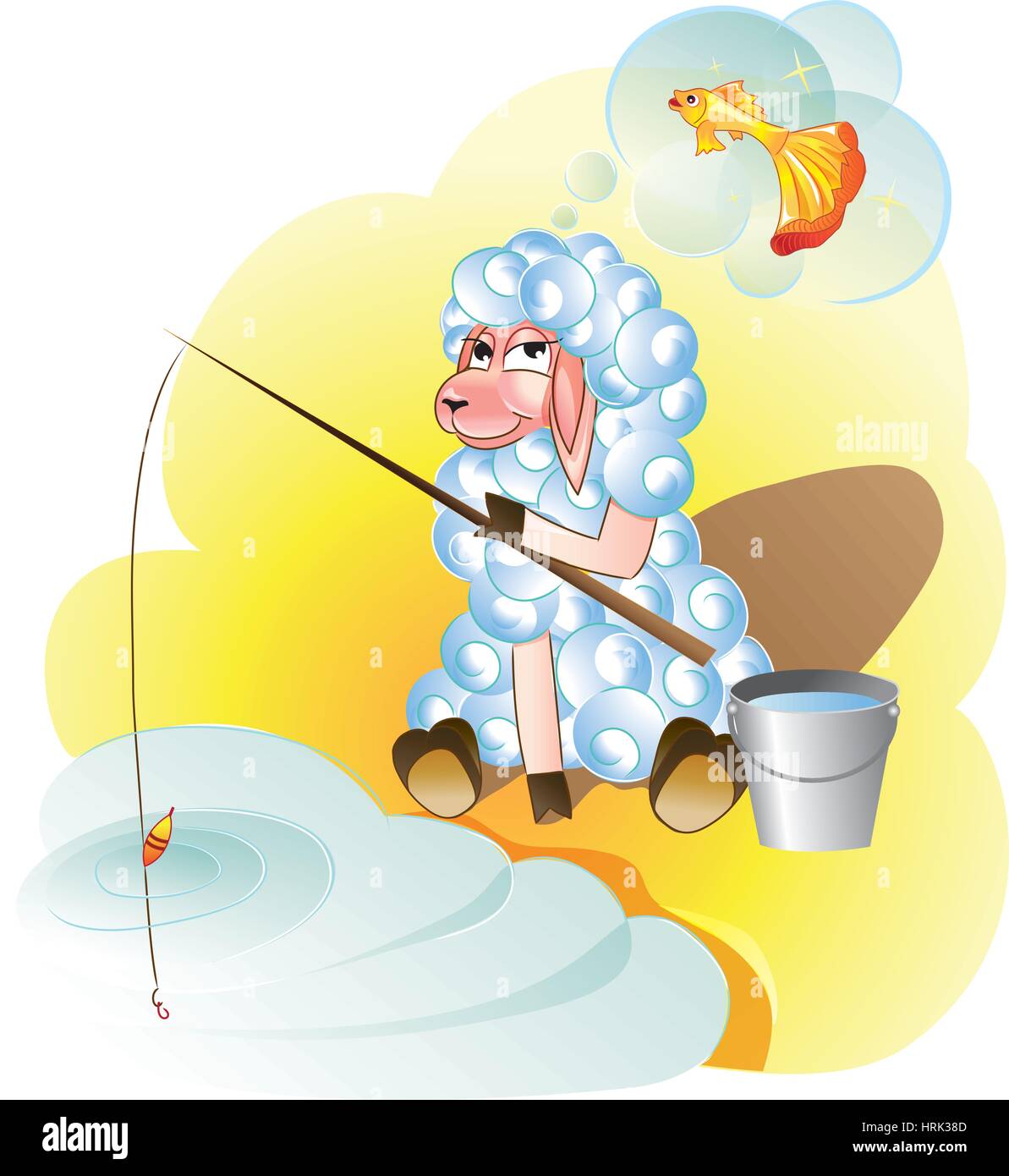 funny sheep fishing dreams of gold fish Stock Vector Image & Art - Alamy