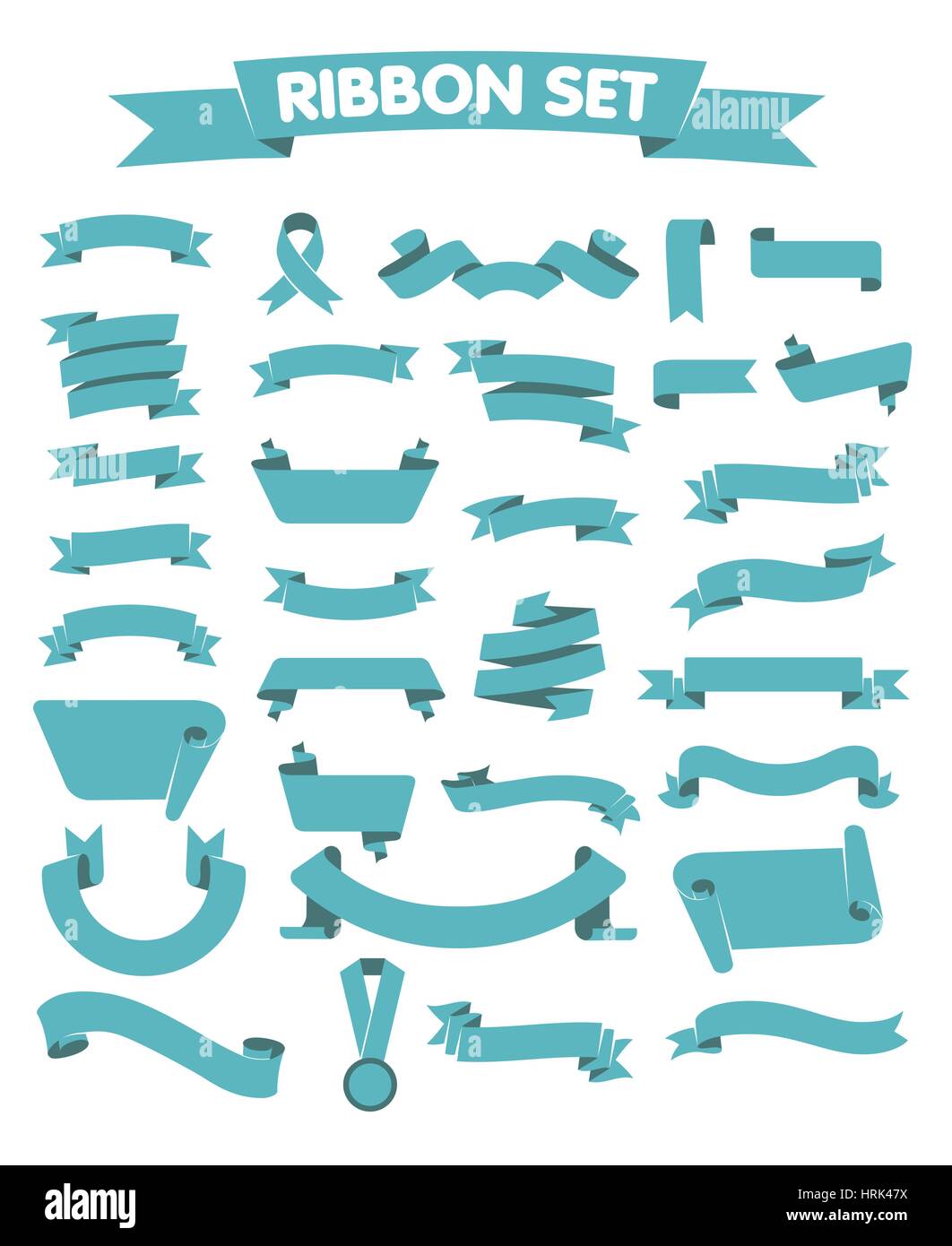 blue ribbon set on a white background in a flat style. Ribbon as a ...