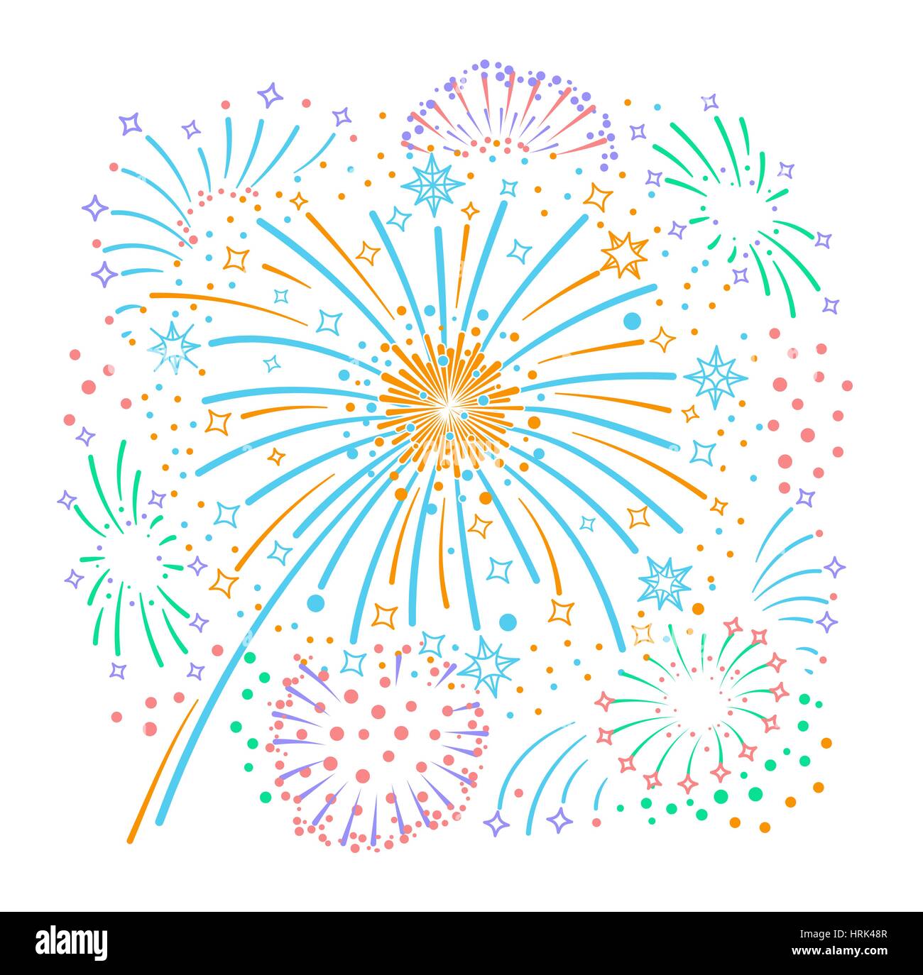 Bursting fireworks with tinsel, streamers and sparkles. Salute with ...