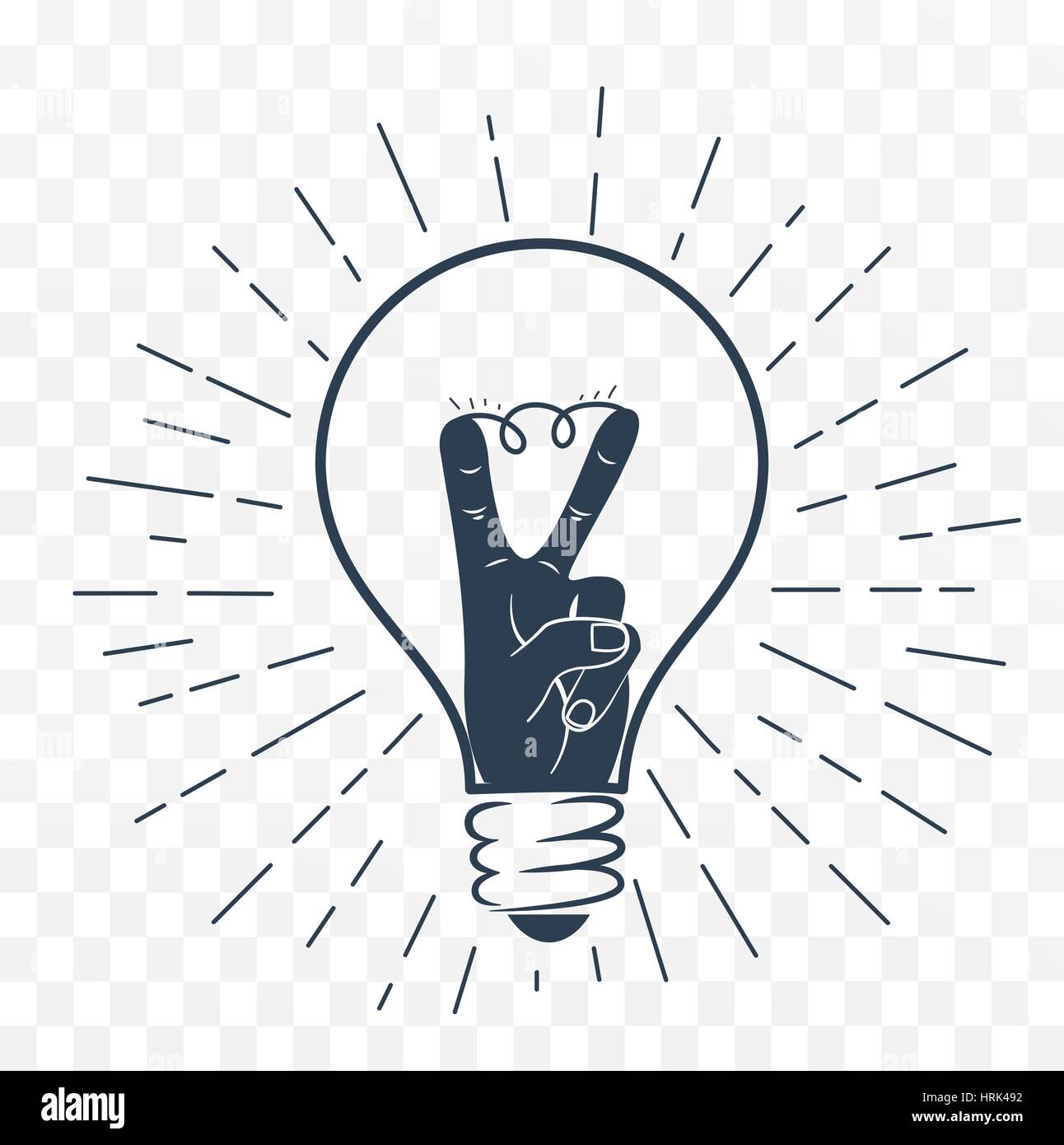 concept idea in the form of a light bulb with a gesture of victory ...