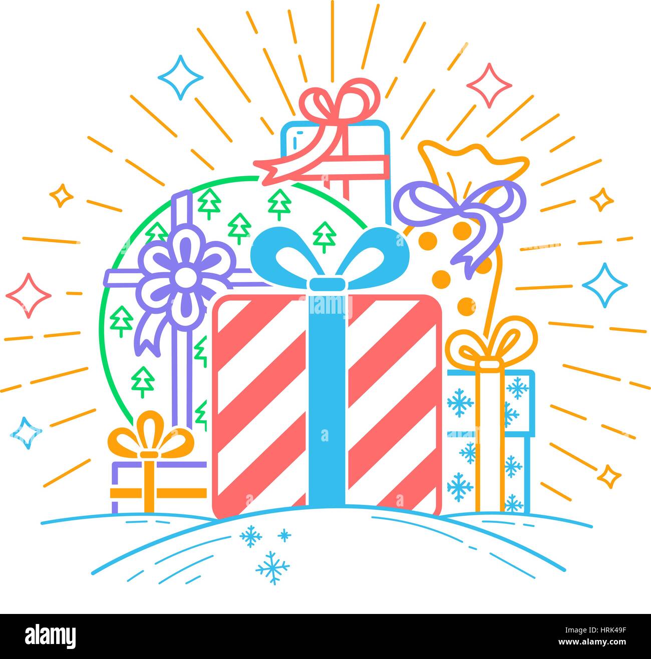 Gifts, linear style vector illustration Present sign symbol. Thin line ...