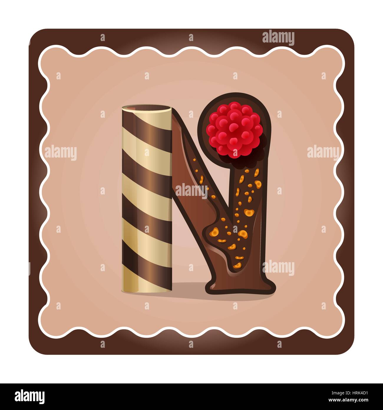 Cards for children for learning the alphabet. Letter n as chocolate, in ...