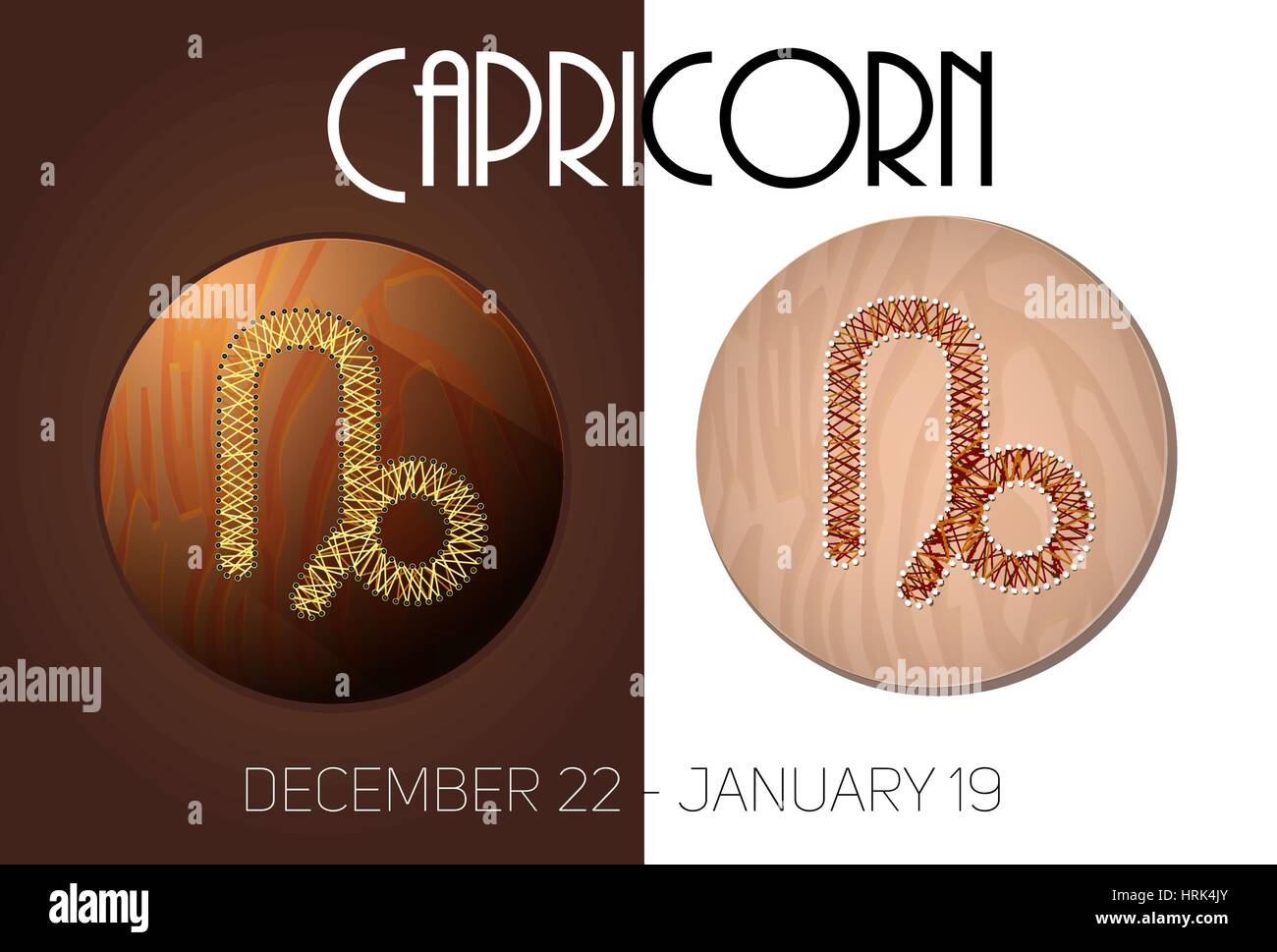 Capricorn zodiac sign in circular frame, vector Illustration, made in ...