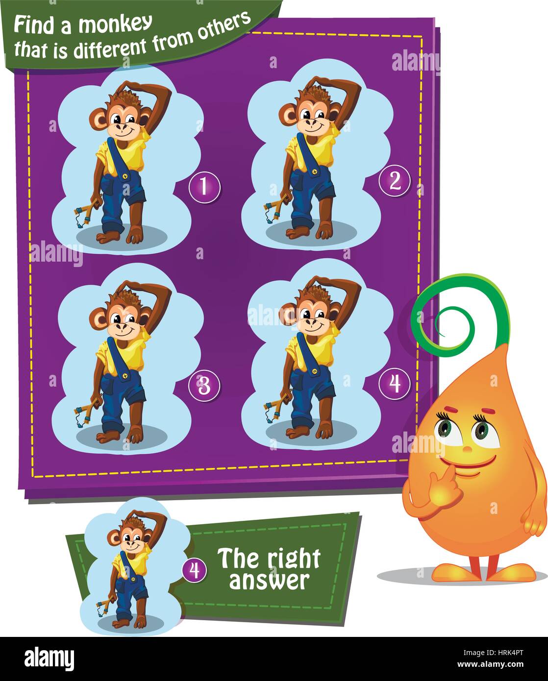 Visual Game for children. Task: find a monkey that is different from ...