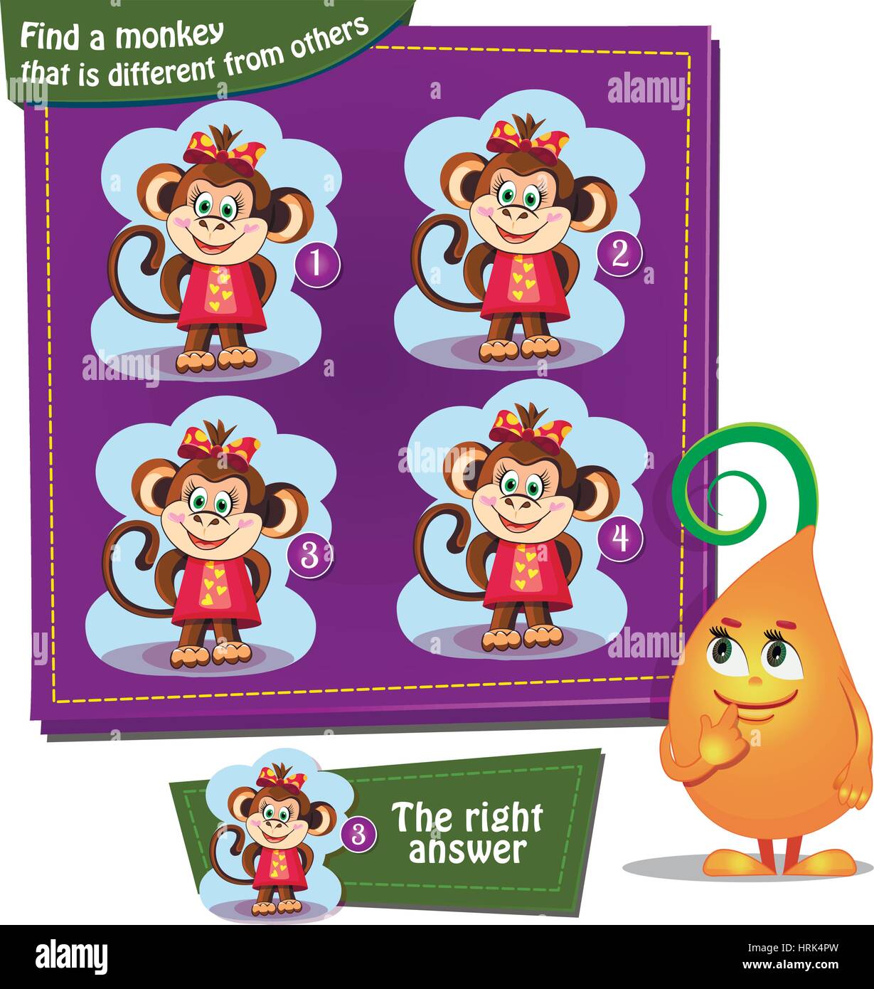 Visual Game for children. Task: find a monkey that is different from ...