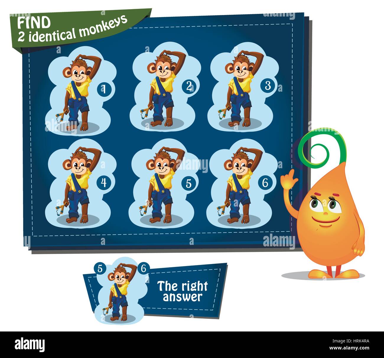 Visual Game for children. Task: find 2 identical monkeys Stock Vector ...