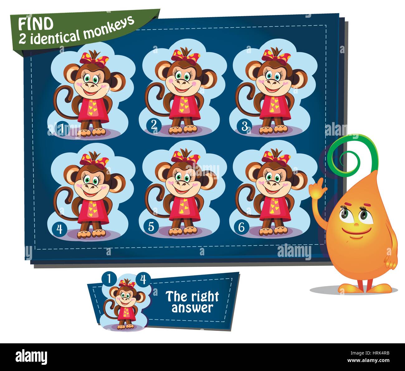 Visual Game for children. Task: find 2 identical monkeys Stock Vector ...