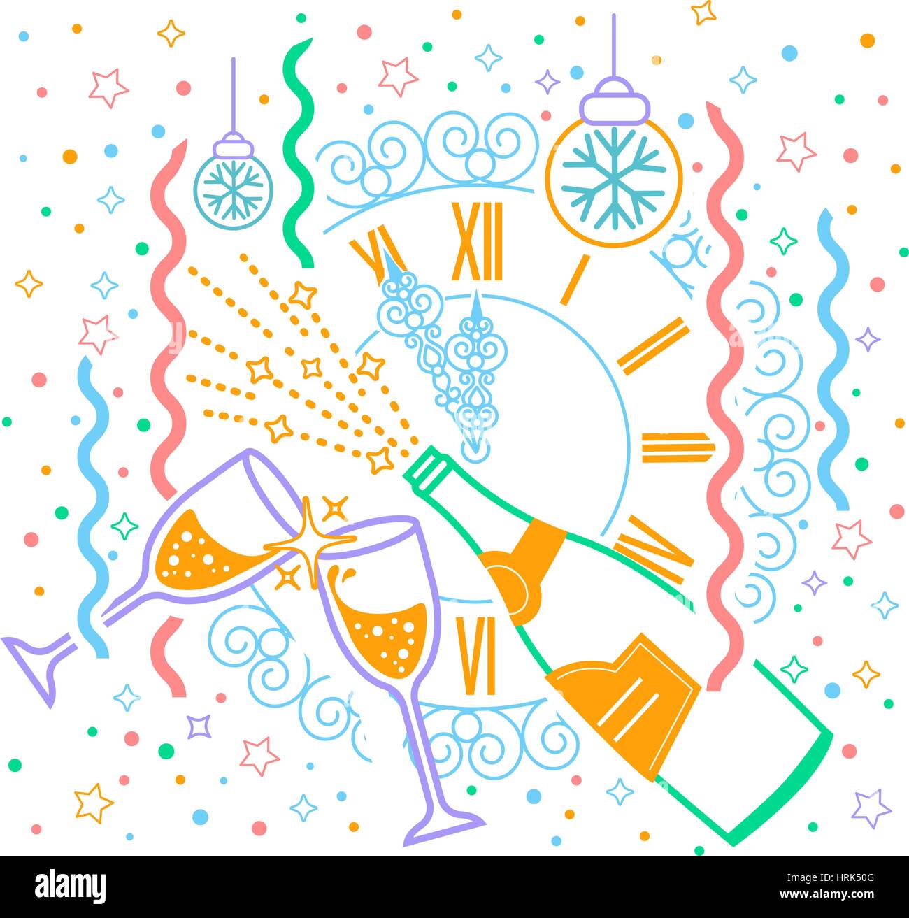 Greeting card January 1. Holiday - happy New Year. Icon in the linear ...