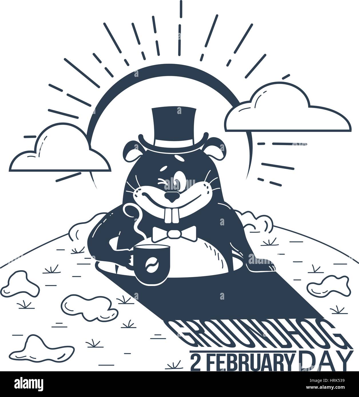 black and white illustration. Holiday - happy groundhog day. Icon in ...