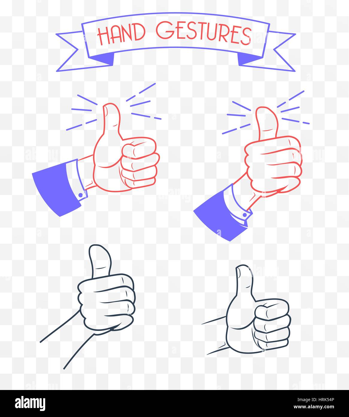 Doodle gestures icons set. Thumbs up, Thumb Appreciation, Hand drawn ...