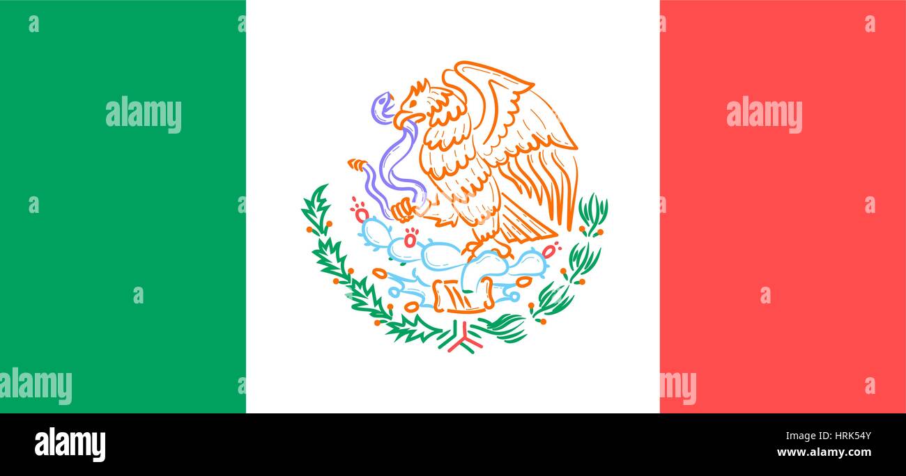 flag with the emblem of Mexico, in a stylized linear style Stock Vector ...