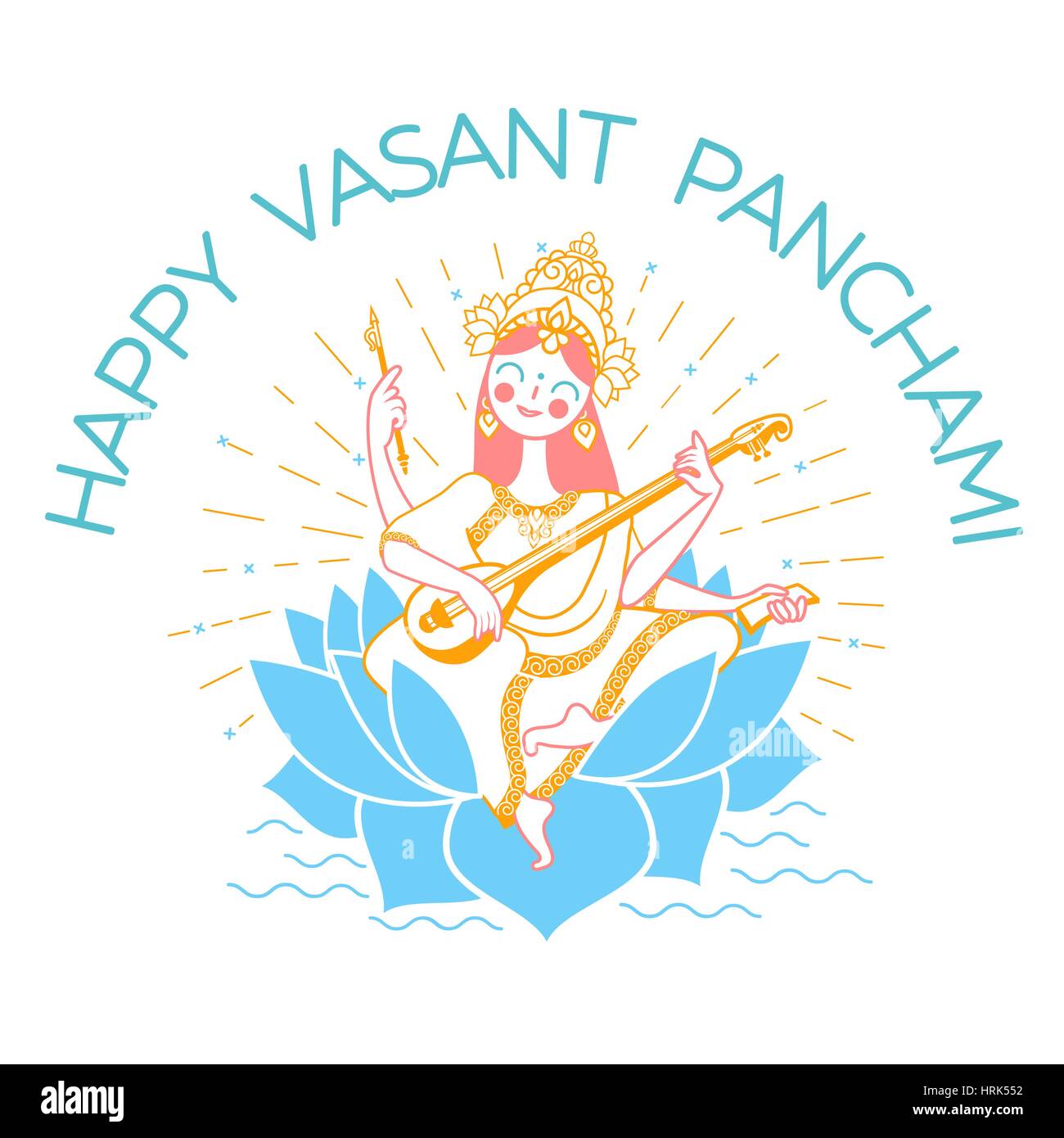 Greeting card. Holiday - Happy Vasant Panchami Saraswati. Icon in the ...