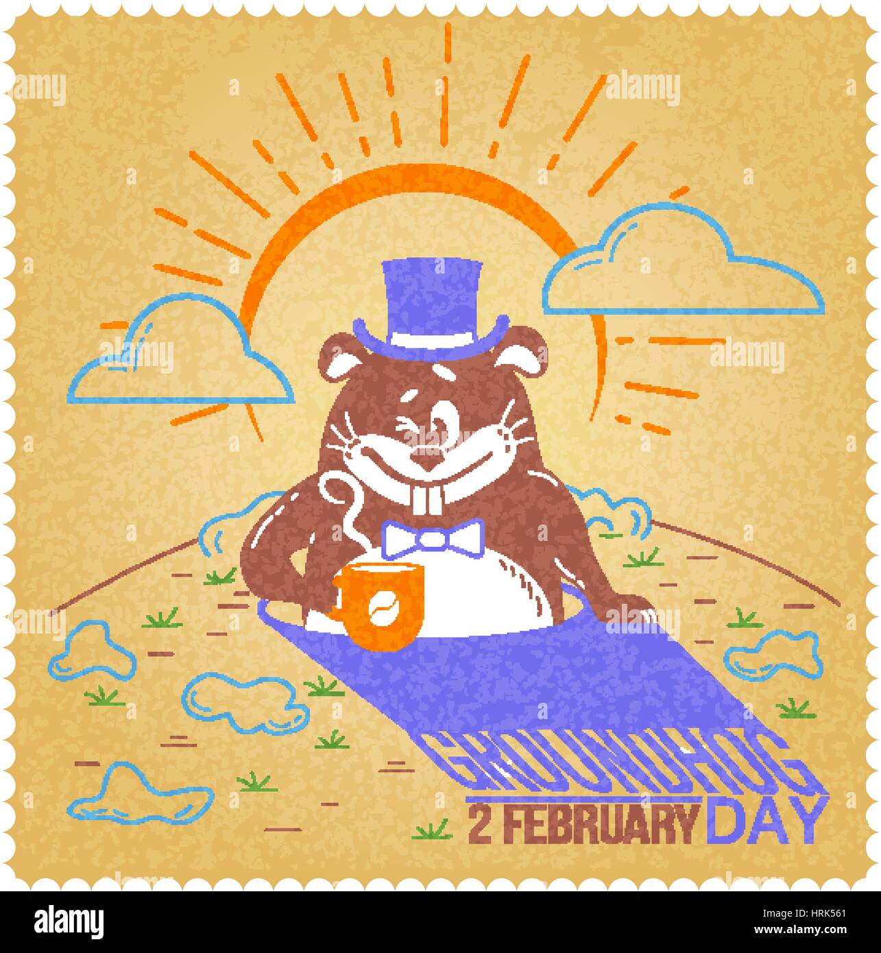 Greeting card. Holiday - happy groundhog day. Icon in the linear style ...
