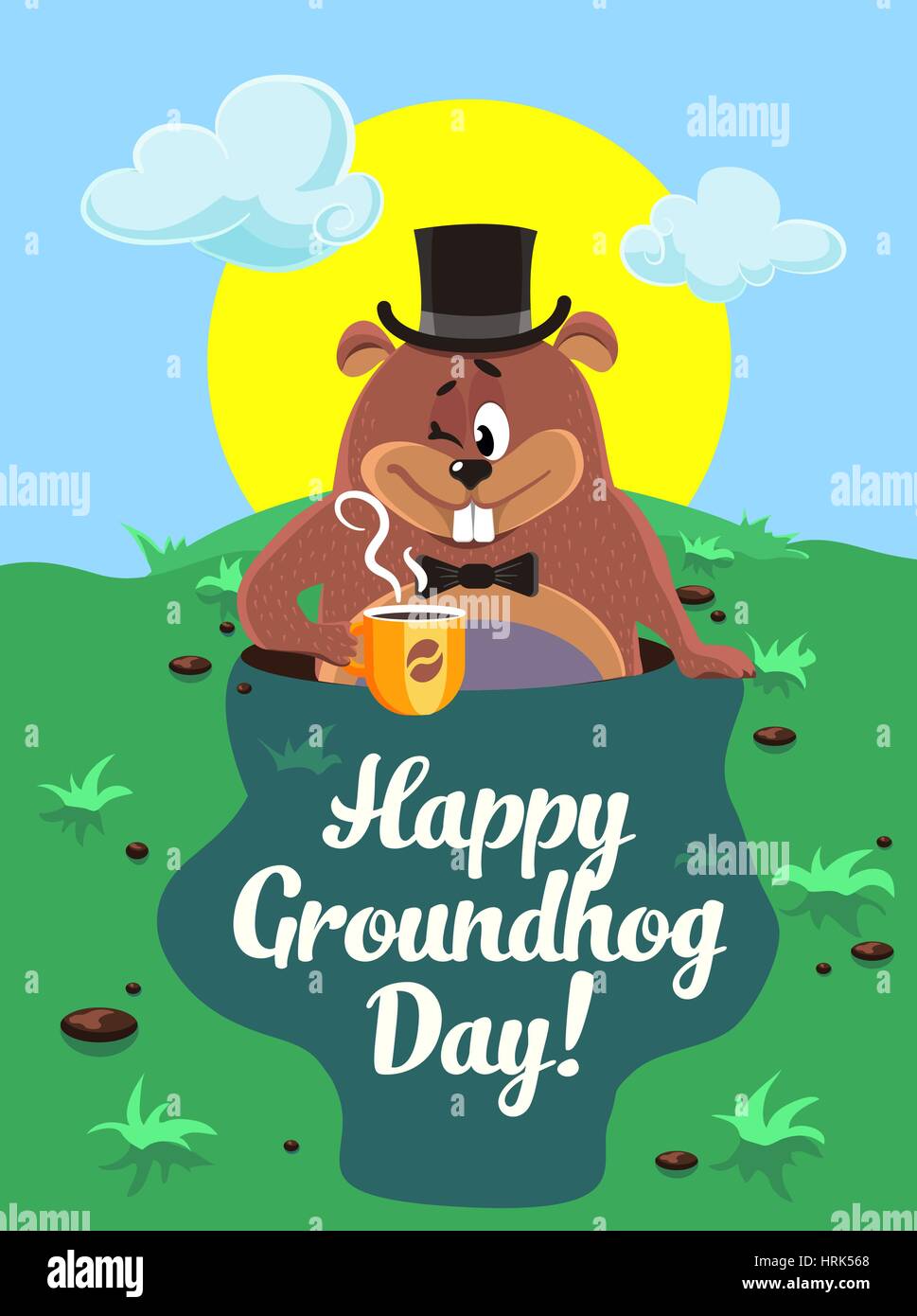 Greeting card February 2. Happy groundhog day illustration. Vector ...