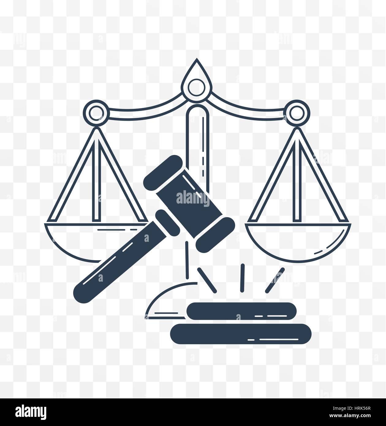 icon Justice. silhouette of weights and Judge hammer . Icon vector i in ...