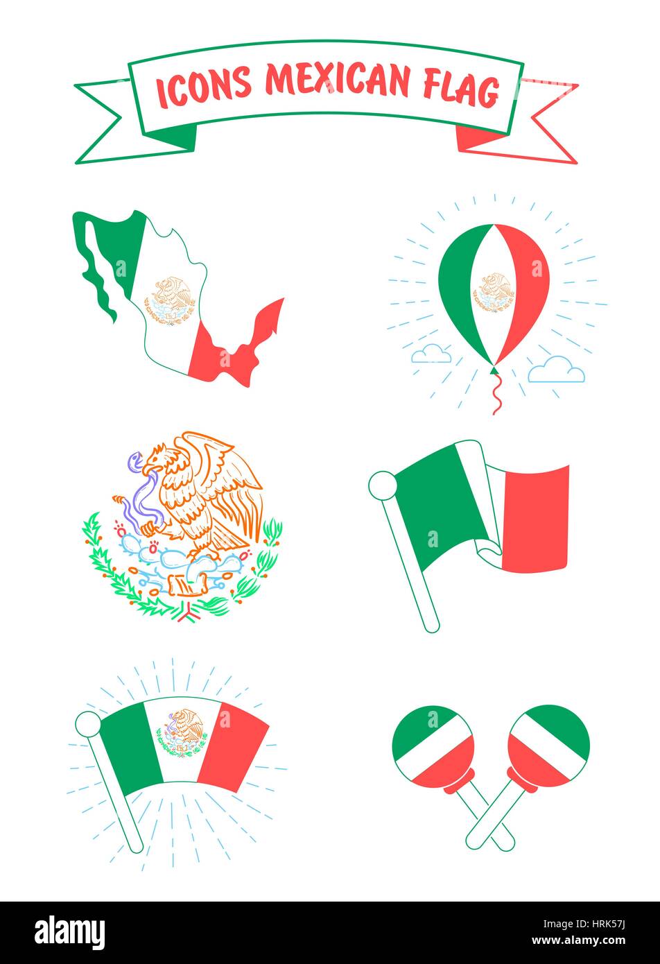 Icons of the flag and the coat of arms of Mexico. Icons in the linear style Stock Vector Image ...