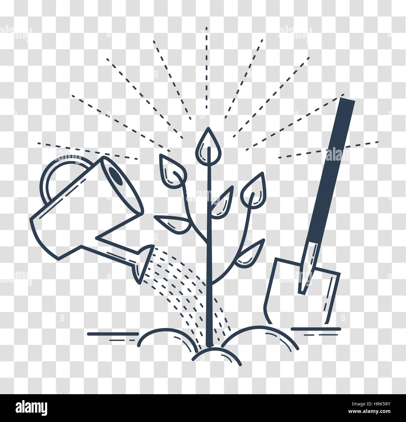 Icon tree planting, landscaping in the linear style. black and white ...