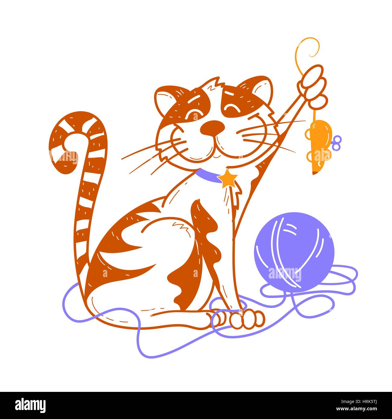 Illustration of funny cat caught a mouse toy. Vector icon Stock Vector ...