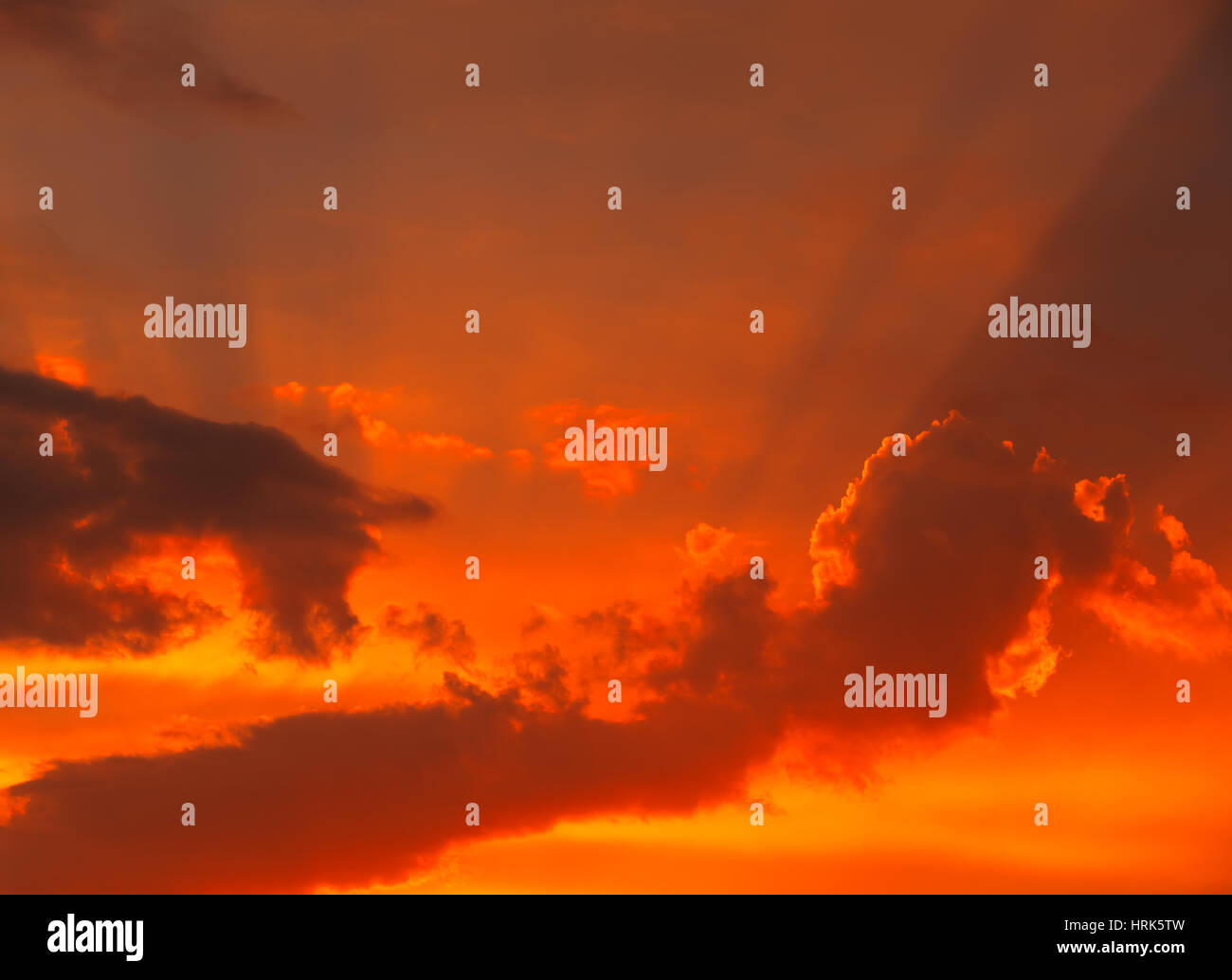 Beautiful blazing sunset landscape and orange sky as a background ...