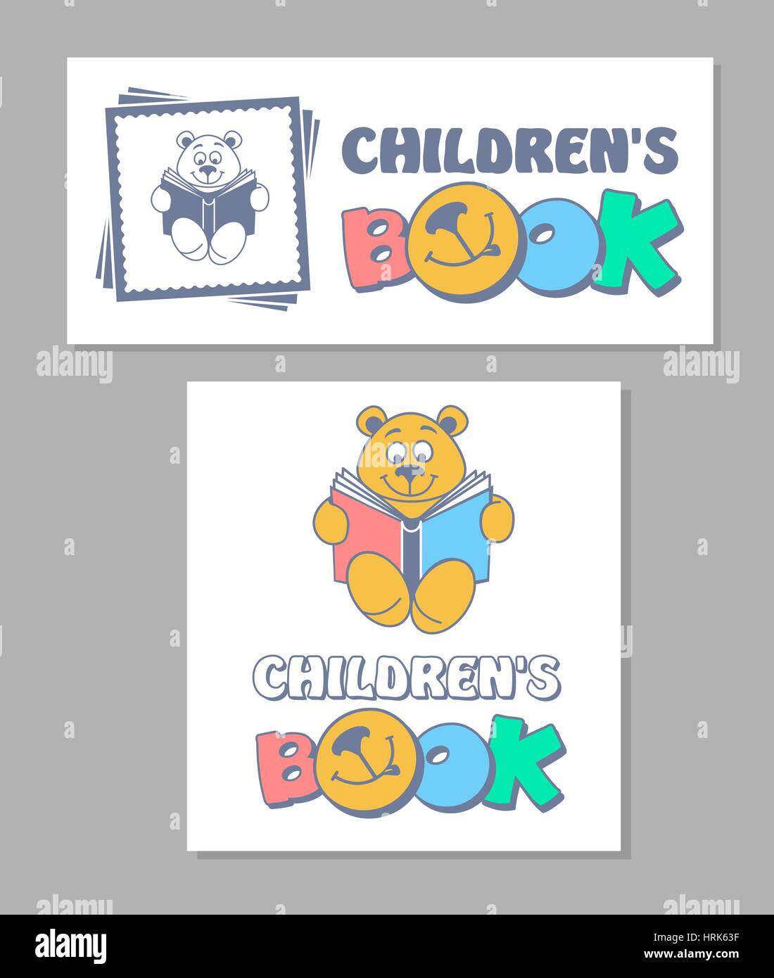 Funny teddy bear reading a book. Logo design vector template. Animal ...