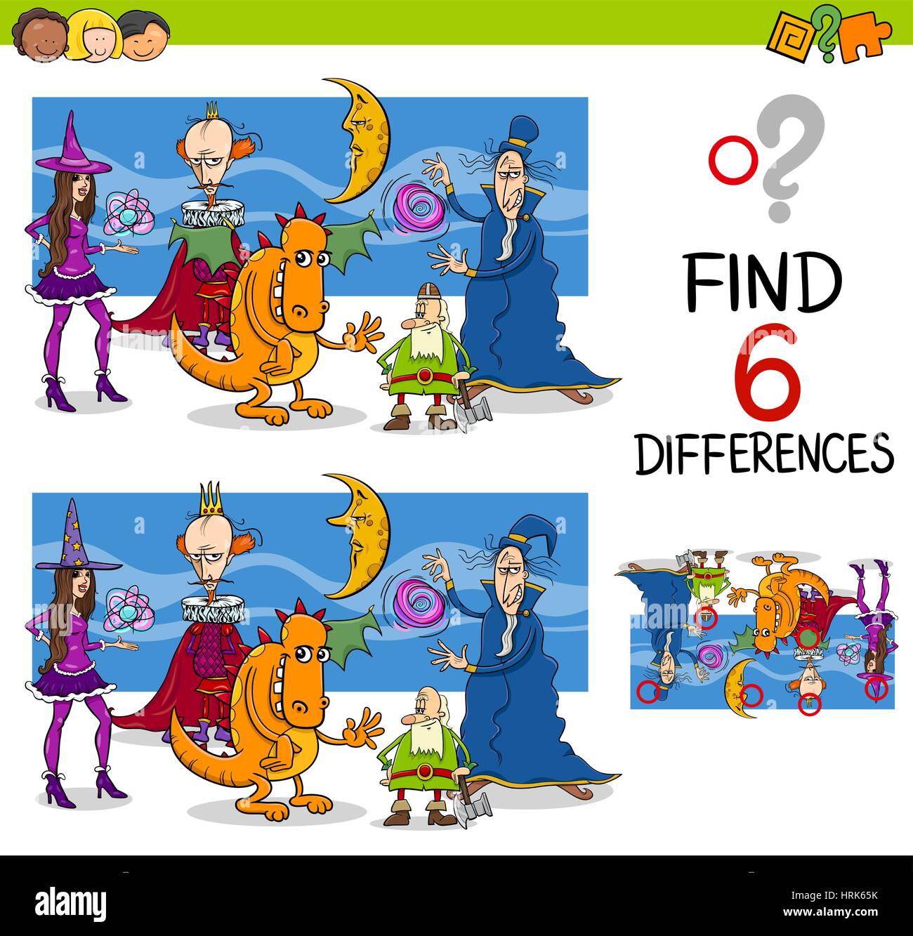 Cartoon Illustration of Finding the Differences Educational Game for ...