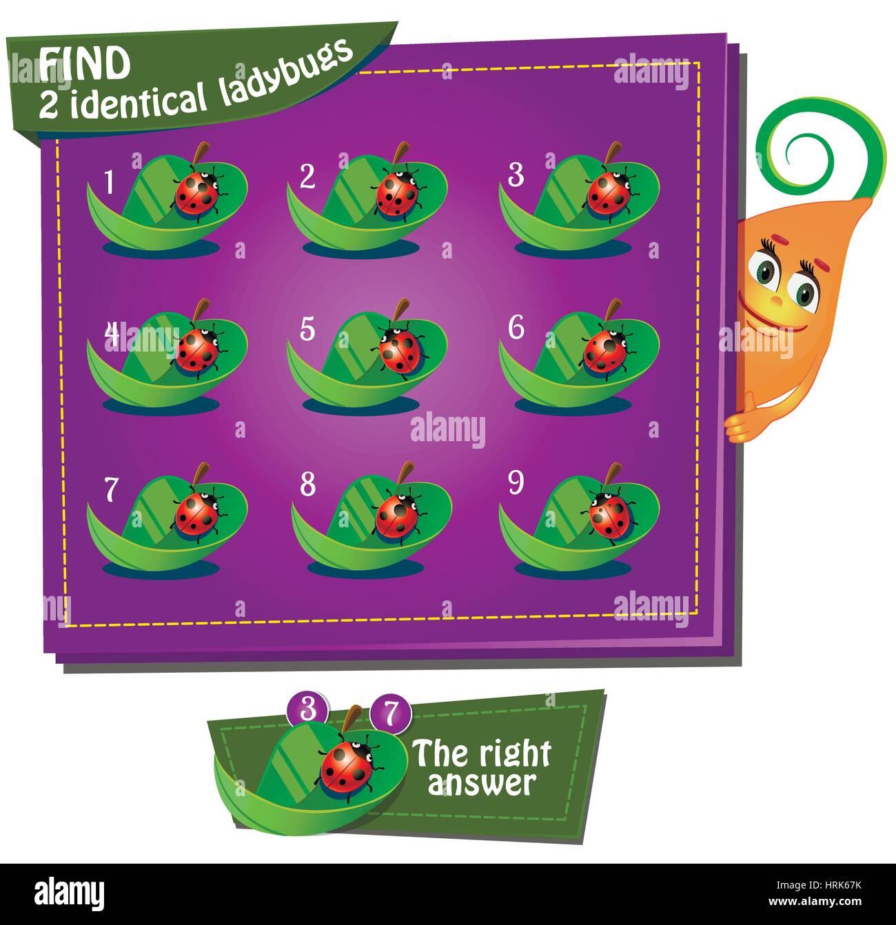 Visual Game for children. Task: find 2 identical ladybugs Stock Vector ...