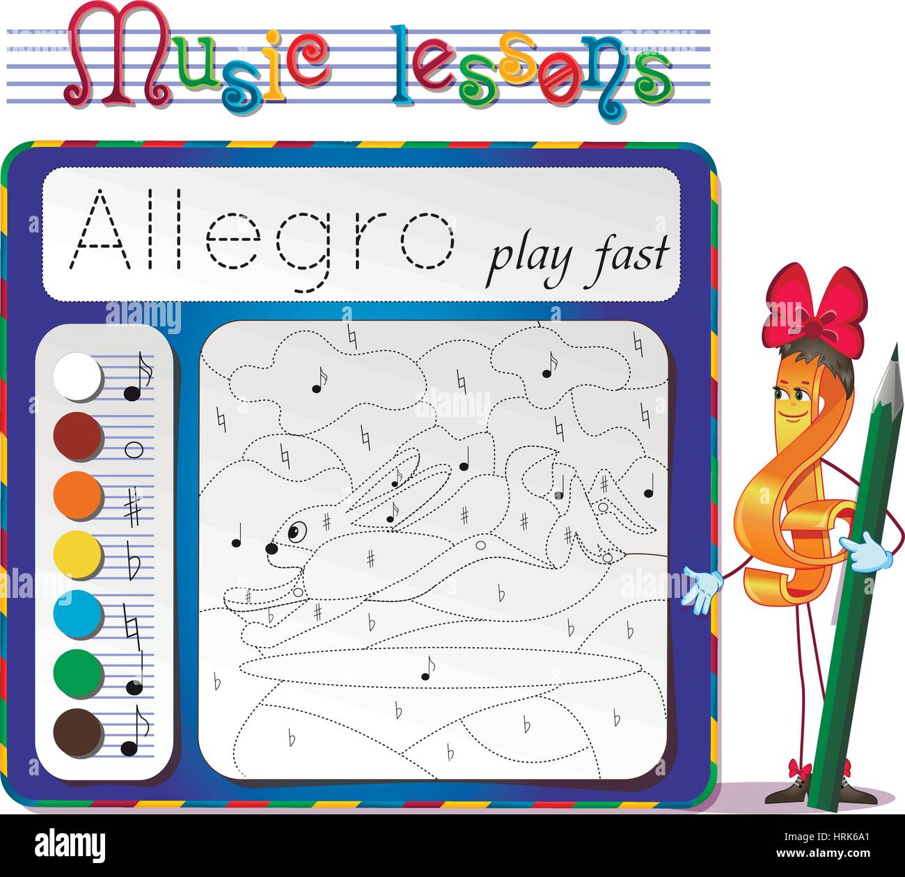 Coloring book of music. Music lessons. choose the color of the note ...