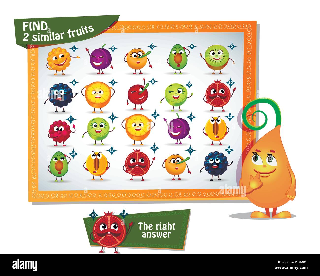 Visual Game for children. Task: find 2 similar fruits Stock Vector ...