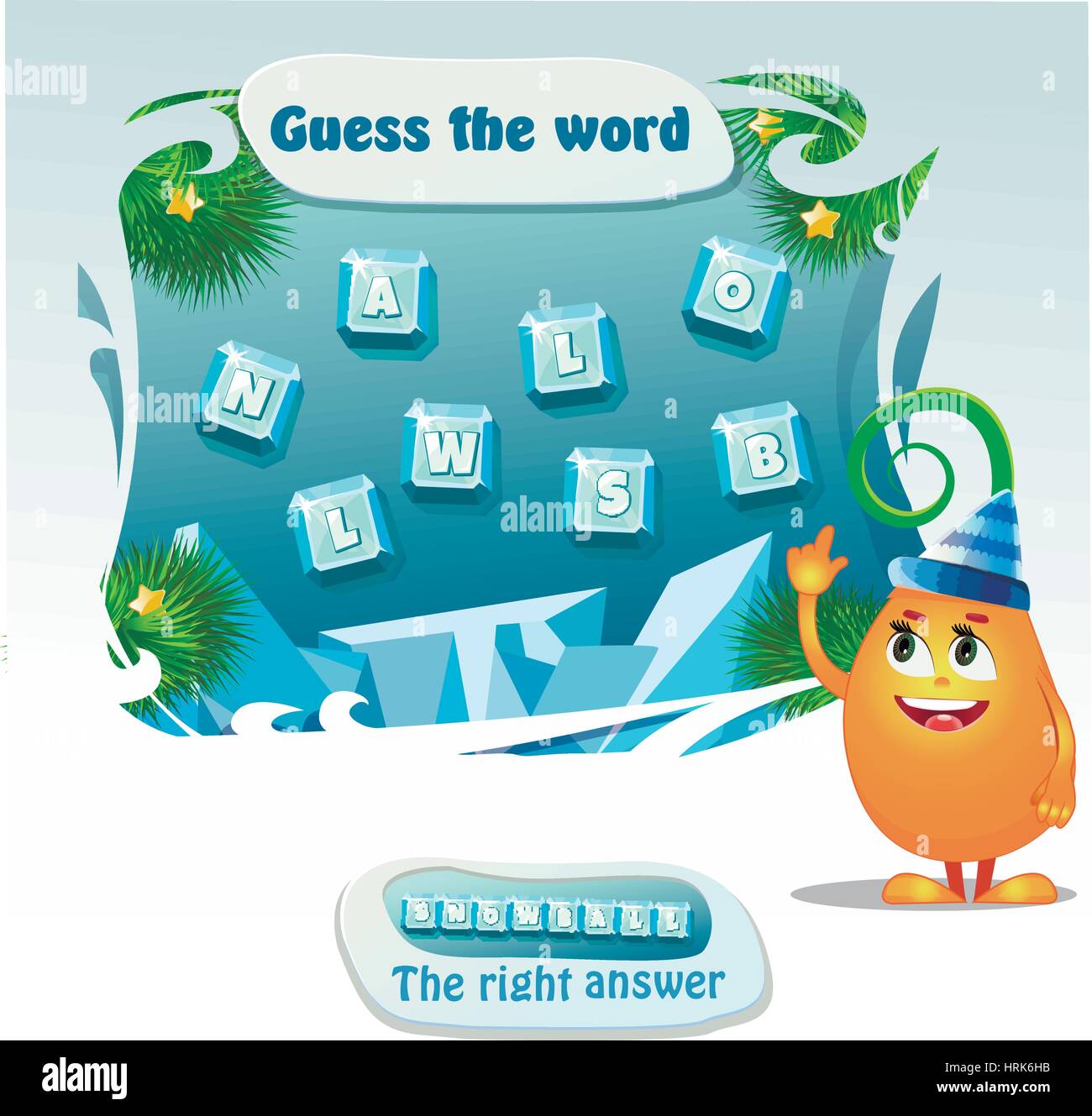 Visual Game for children. Task: guess the word. Right answer- SNOWBALL ...