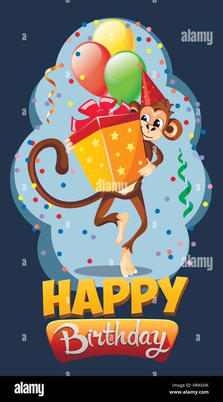 Greeting card Happy Birthday with monkey gift Stock Vector Image & Art ...