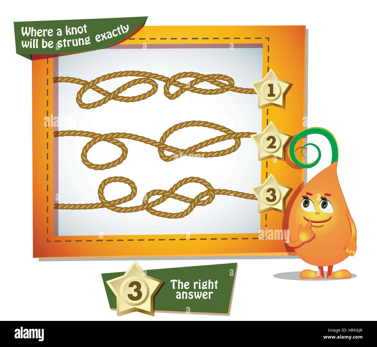 Visual Game for children. Task: where a knot will be strung exactly ...