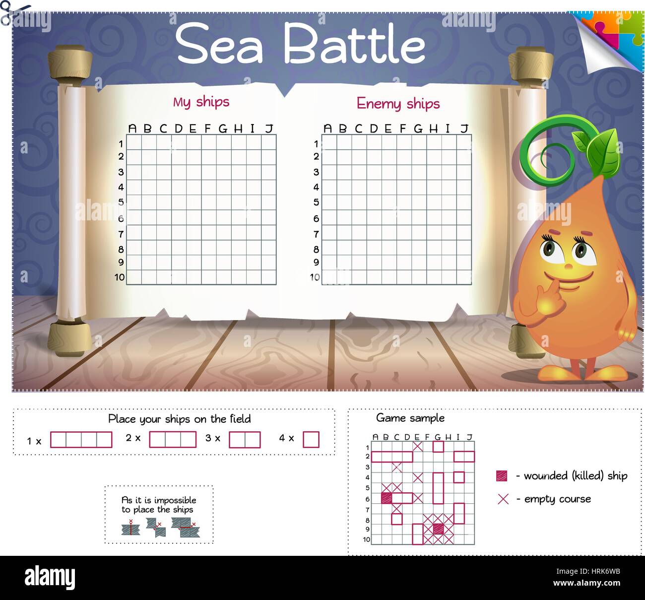 Sea Battle. Board game. Form for the game Battleship Stock Vector Image ...