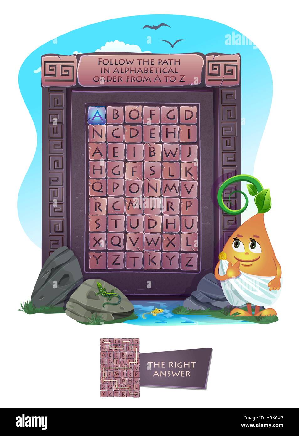 Visual Game for children. Task: follow the path in alphabetical order ...