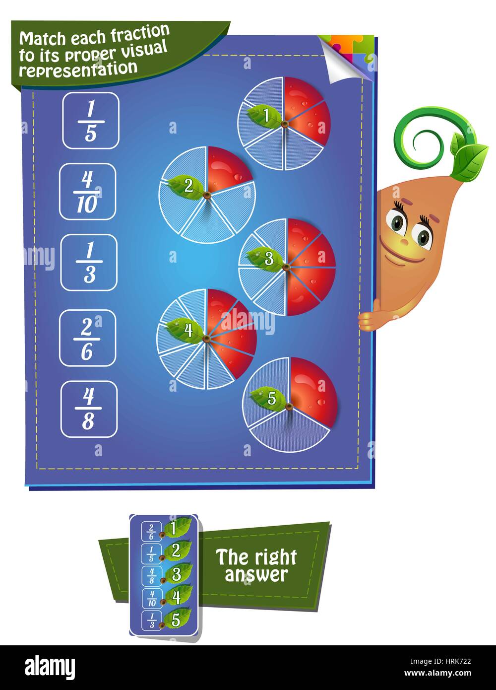 Visual Game for children. Task: Match each fraction to its proper ...